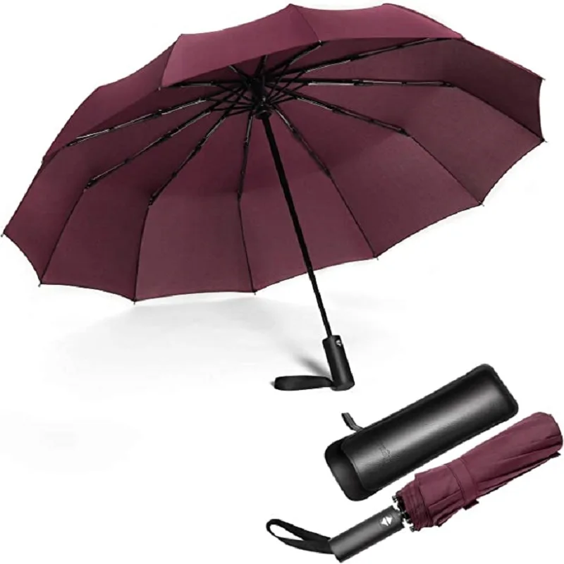12-Ribs-Folding-Umbrella-Windproof-Compact-Travel-Auto-Open-Close-Large ...