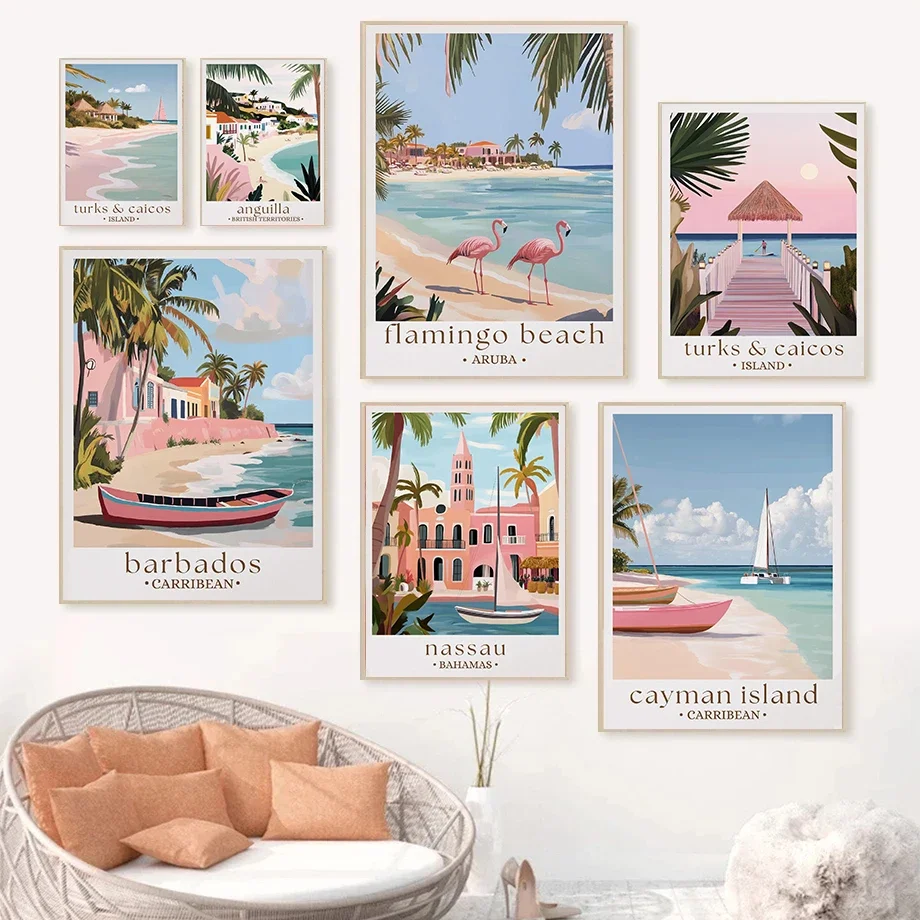 Tropical Island Caribbean Posters Flamingo Beach Barbados Travel Beach ...