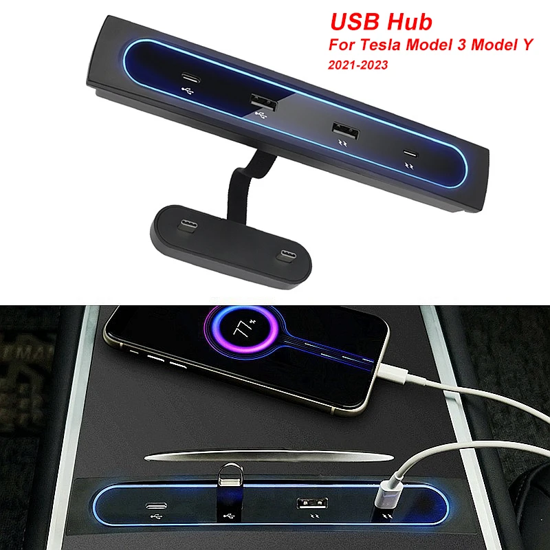 For-Tesla-Model-3-Y-2021-2022-27W-Quick-Charger-USB-Shunt-Hub ...
