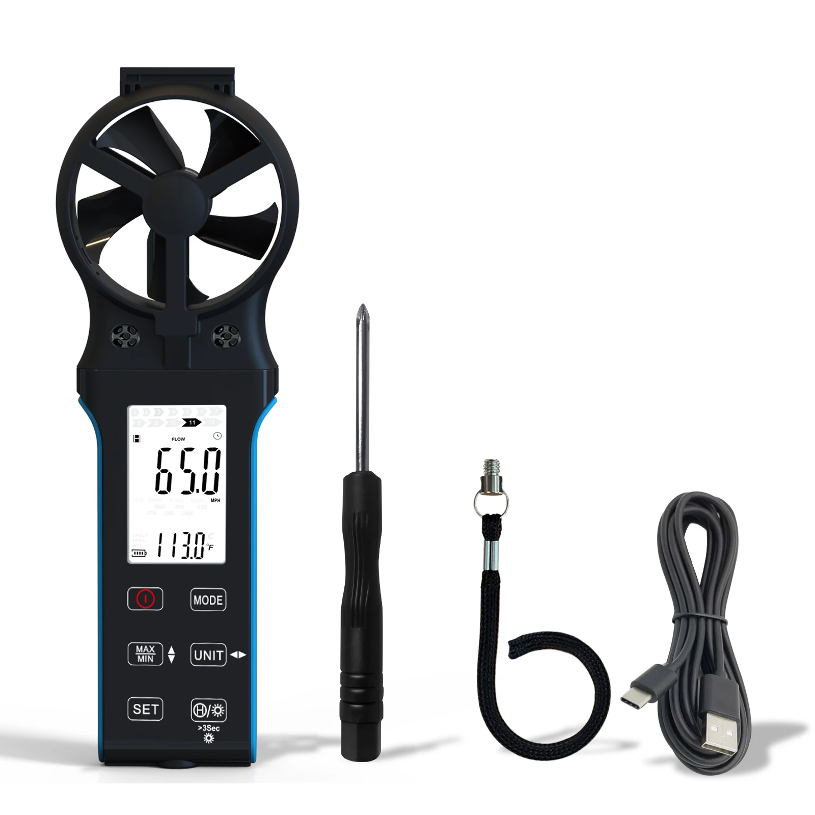 HP-5000D-Handheld-CFM-Wind-Speed-Meter-HVAC-Anemometer-Rotatable-Wind ...