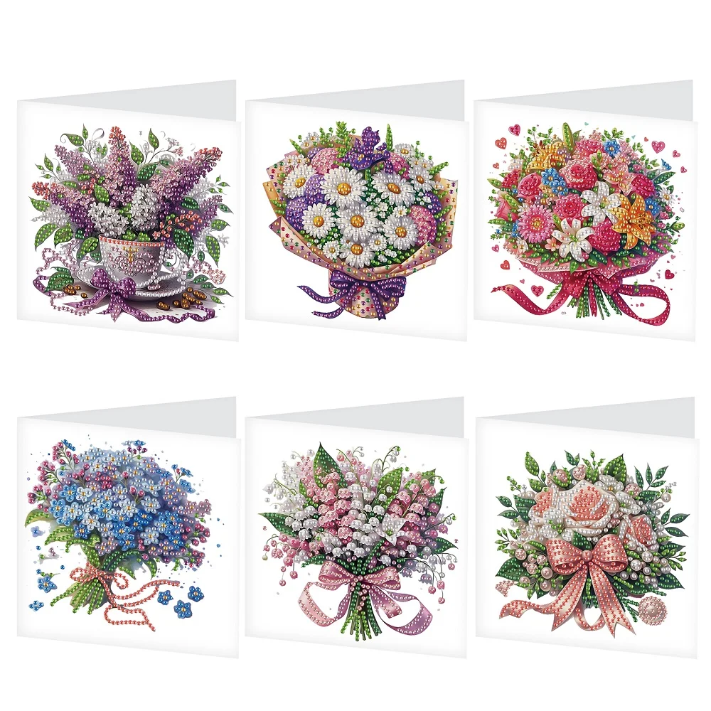 6Pcs Diamond Painting Greeting Cards Kits,Flower Bouquet DIY Diamond ...