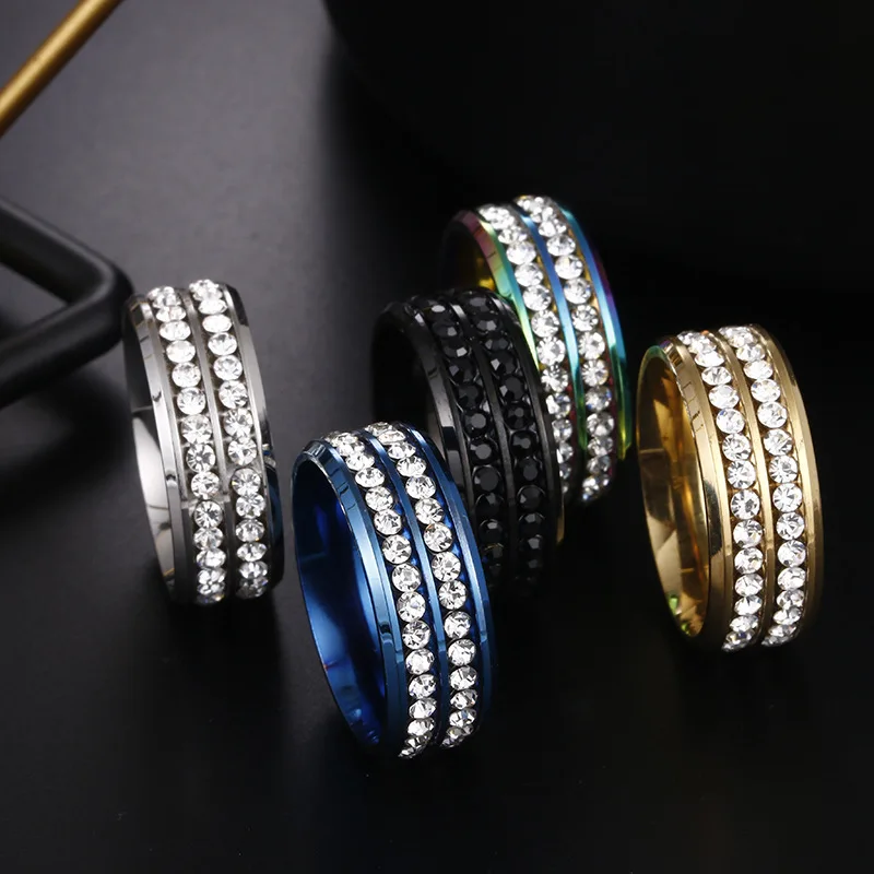 Luxury Men's Rings Titanium Steel Ring For Men Double Row Cubic ...