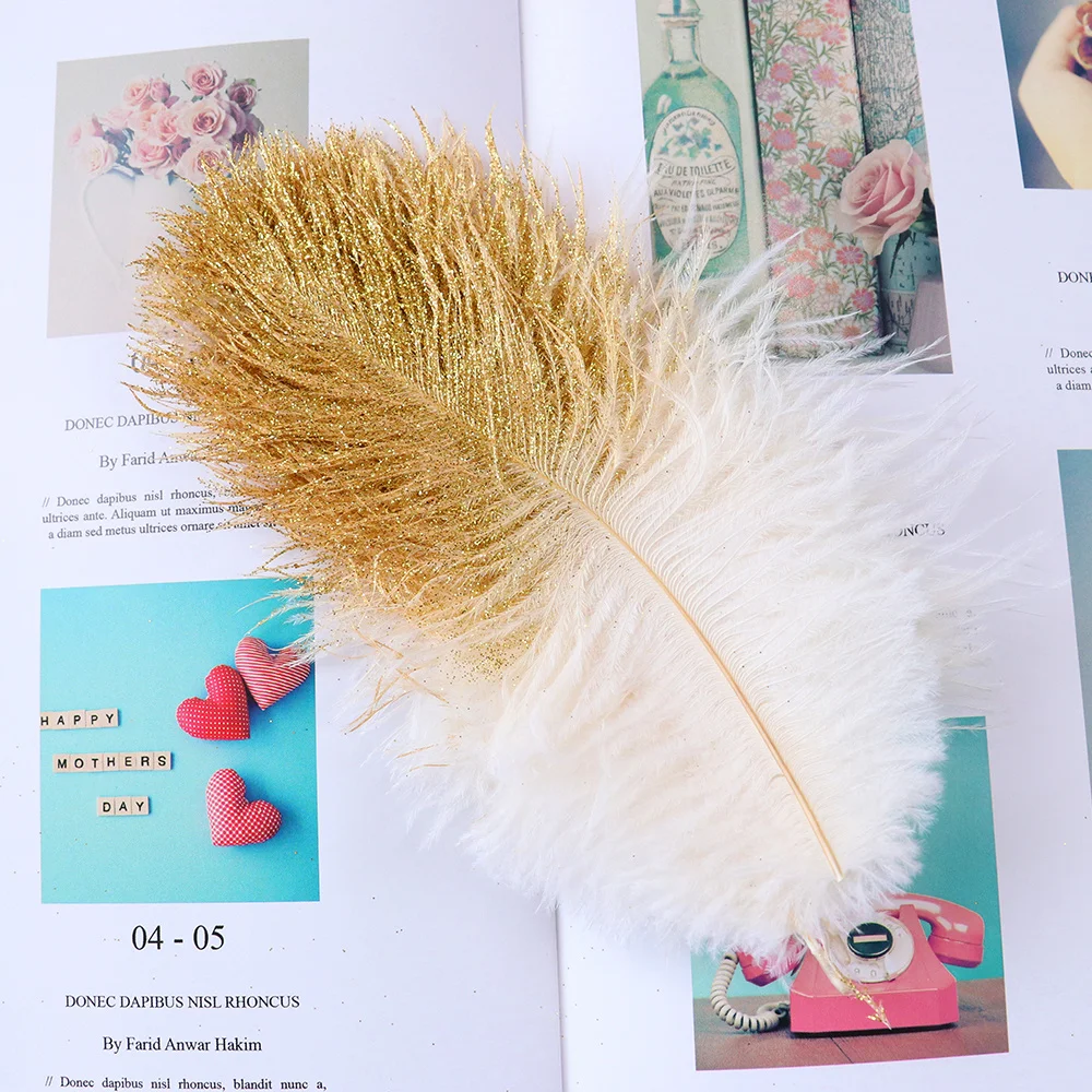 10pcs-Glitter-Powder-Gold-Ostrich-Feather-for-Wedding-Home-Tabletop ...