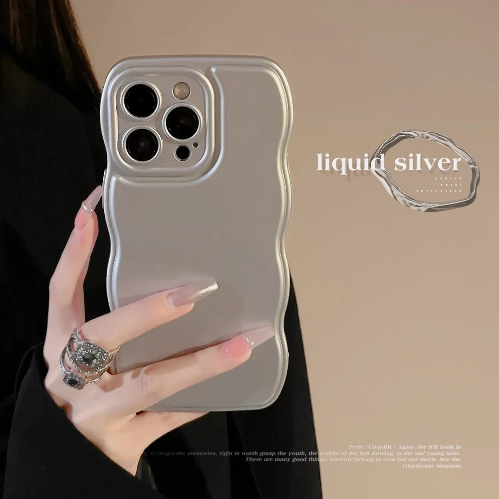 Luxury-Electroplated-Silver-Wavy-Phone-Case-For-iPhone-15-14-13-12-11 ...