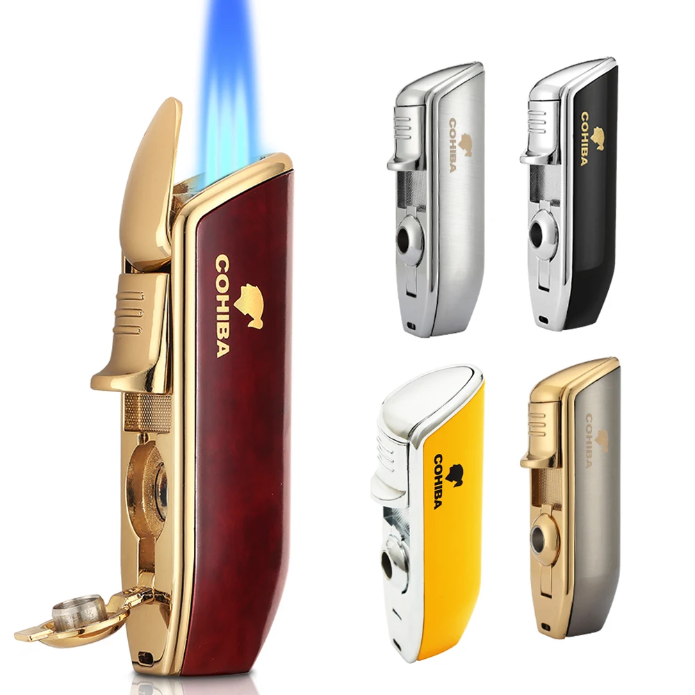 COHIBA Lighter Metal 3 Jet Butane Gas Torch Smoking Lighter W/ Cigar ...