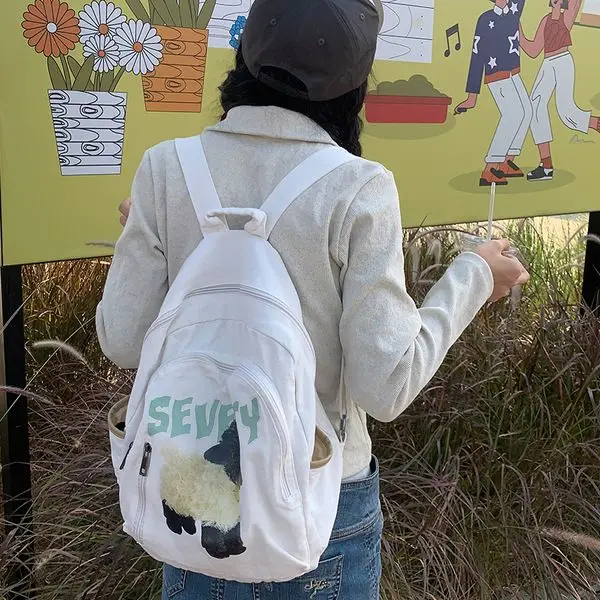 Sweet Cool Girls Schoolbags Y2k Aesthetic Cartoon Cute Sheep Letter ...