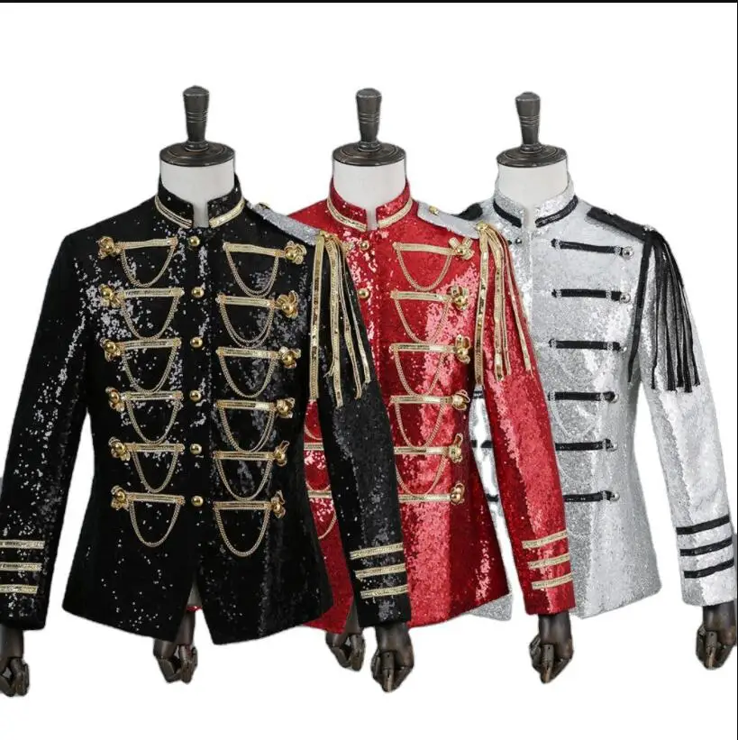 Men's Steampunk Sequin Blazer With Tassle Chains Medieval Stage ...