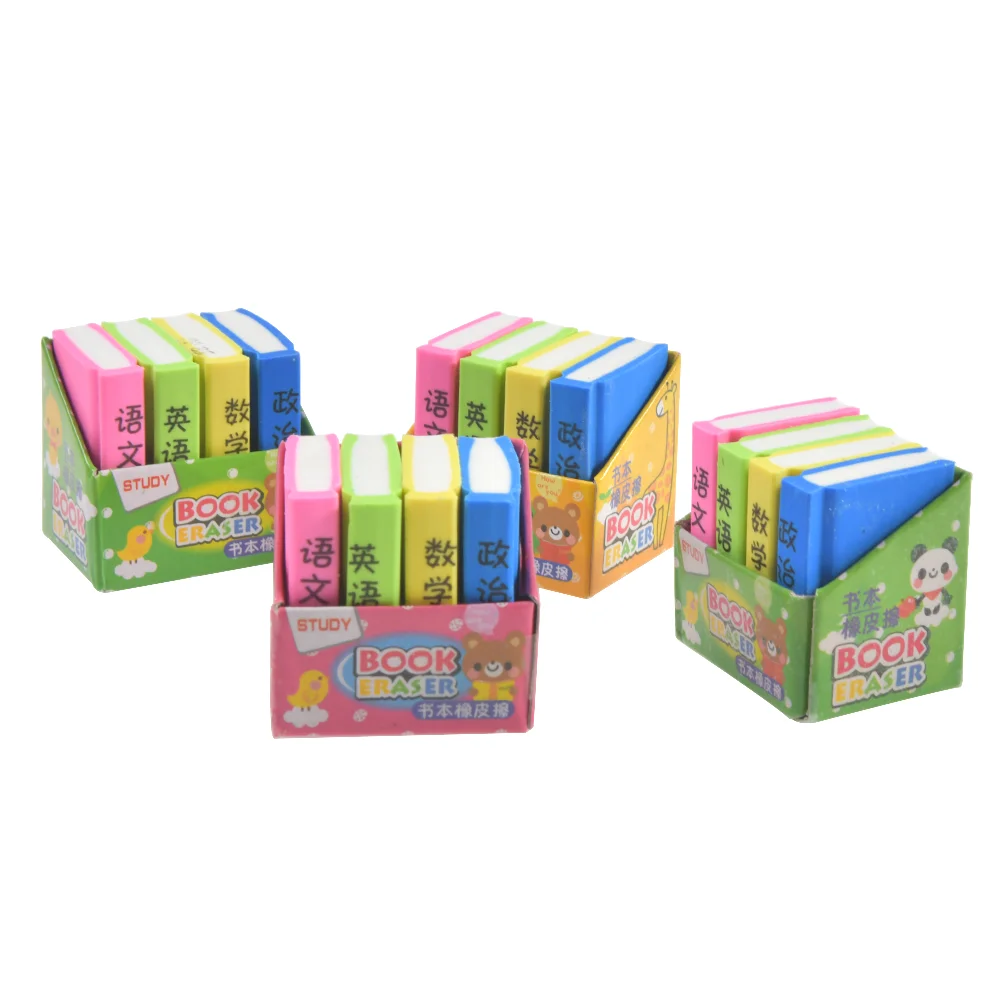 4PCS/bag Creative Book Style Pencil Eraser Cute Student Rubber ...