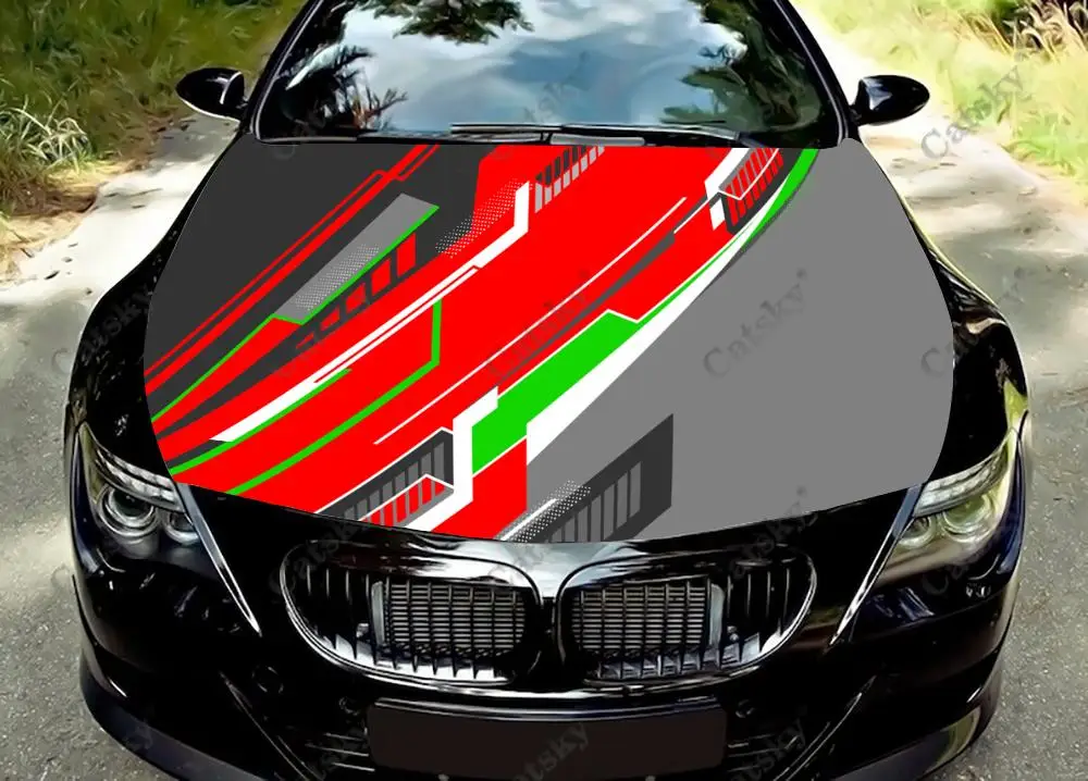 Abstract-Red-Grey-Racing-Car-Hood-Decal-Stickers-Wrap-Vinyl-Film-Engine ...