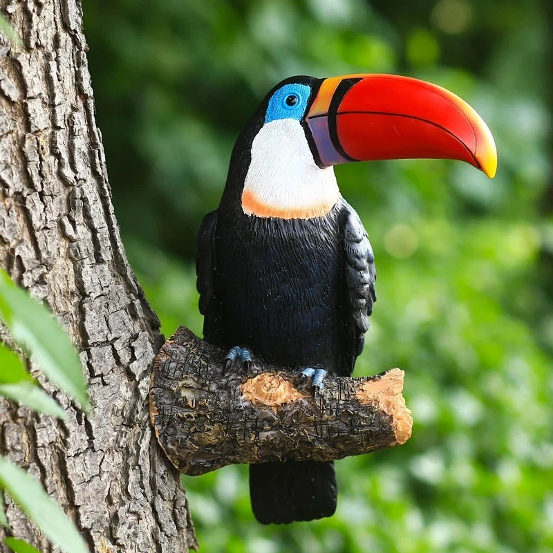 Toucan Bird Figurine Tree Hugger Decor Hanging Resin Ornaments Garden ...