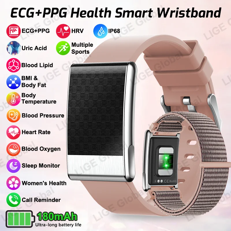 LIGE ECG+PPG Women Smartwatch HRV Blood Lipid Uric Acid Pressure BMI ...