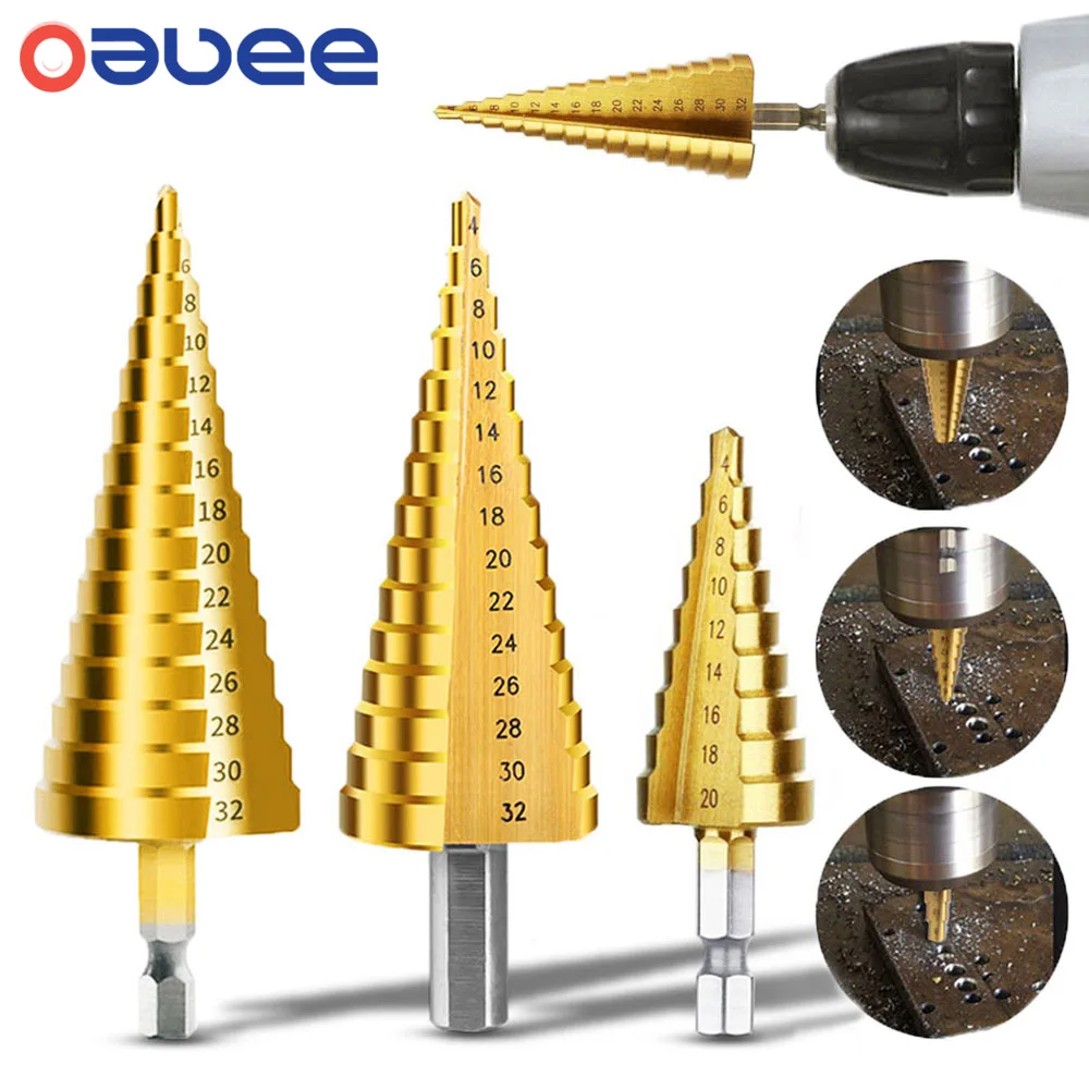 Drill Bit Hss Titanium Coated Step Drill Wood Set Power Tools For Metal ...