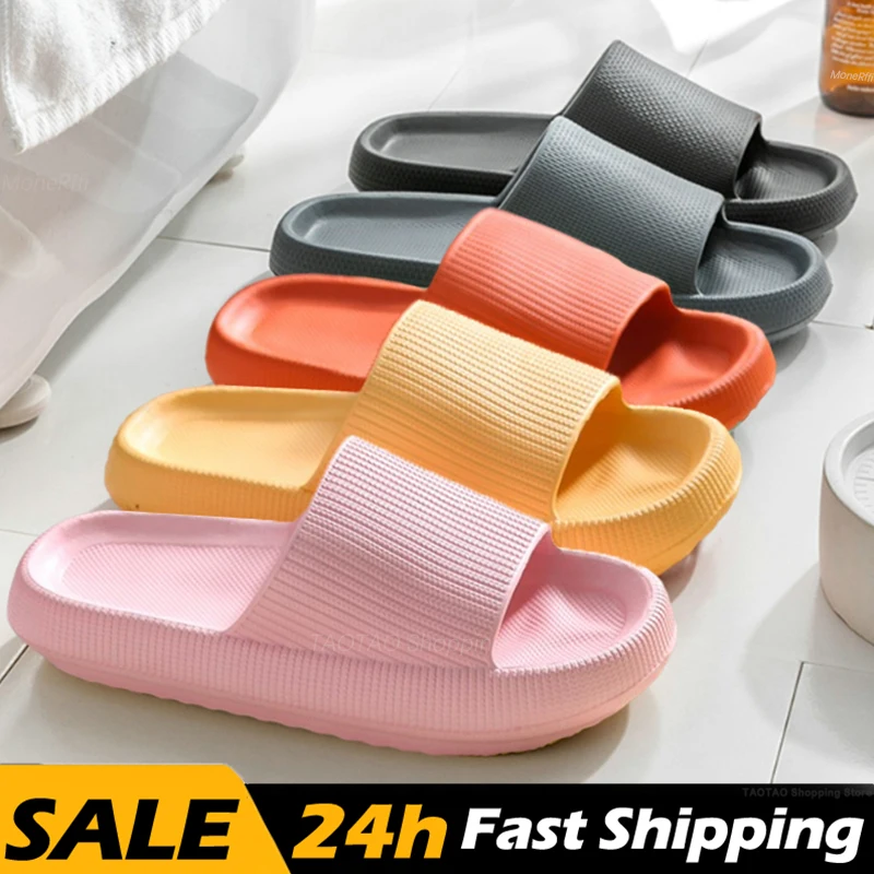 Women-Bathroom-Slippers-Cloud-Cushion-Slides-Summer-Flat-Sandals-Thick ...