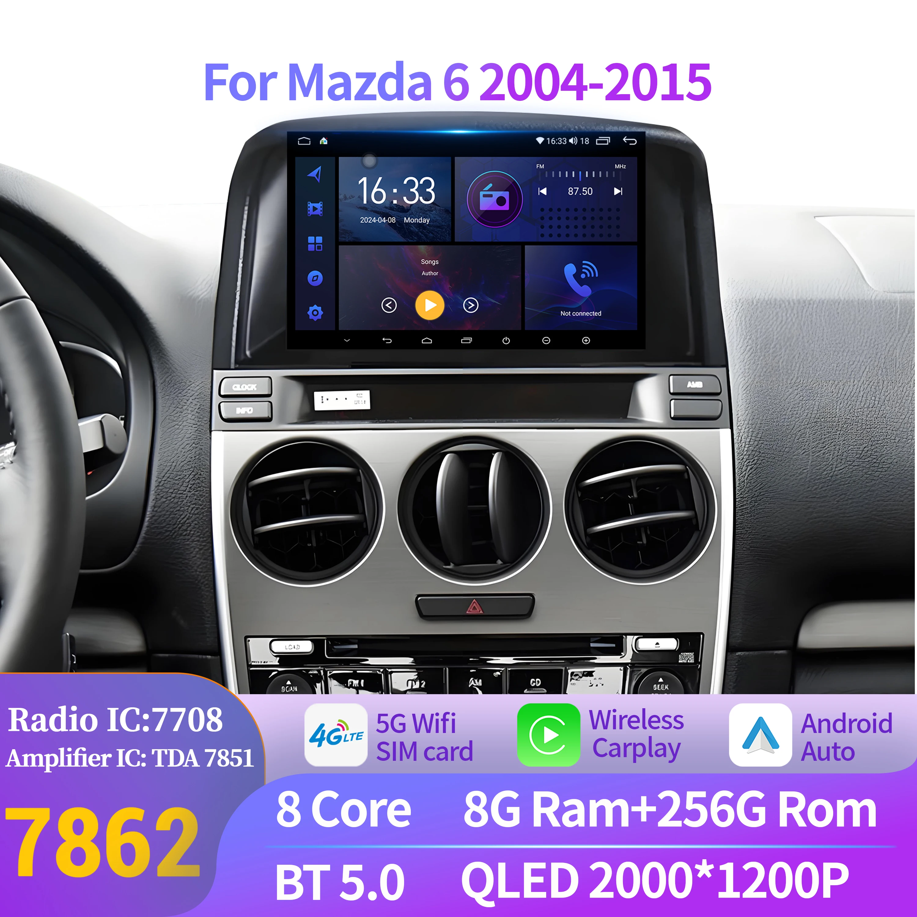 Android 14 For Mazda 6 2004-2015 Wireless BT CarPlay Car Radio ...