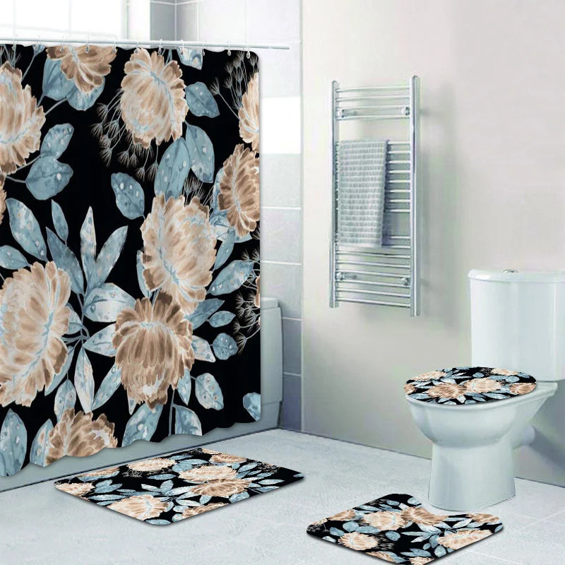 Juego de cortinas de ducha con pintura Floral de flores negras ...