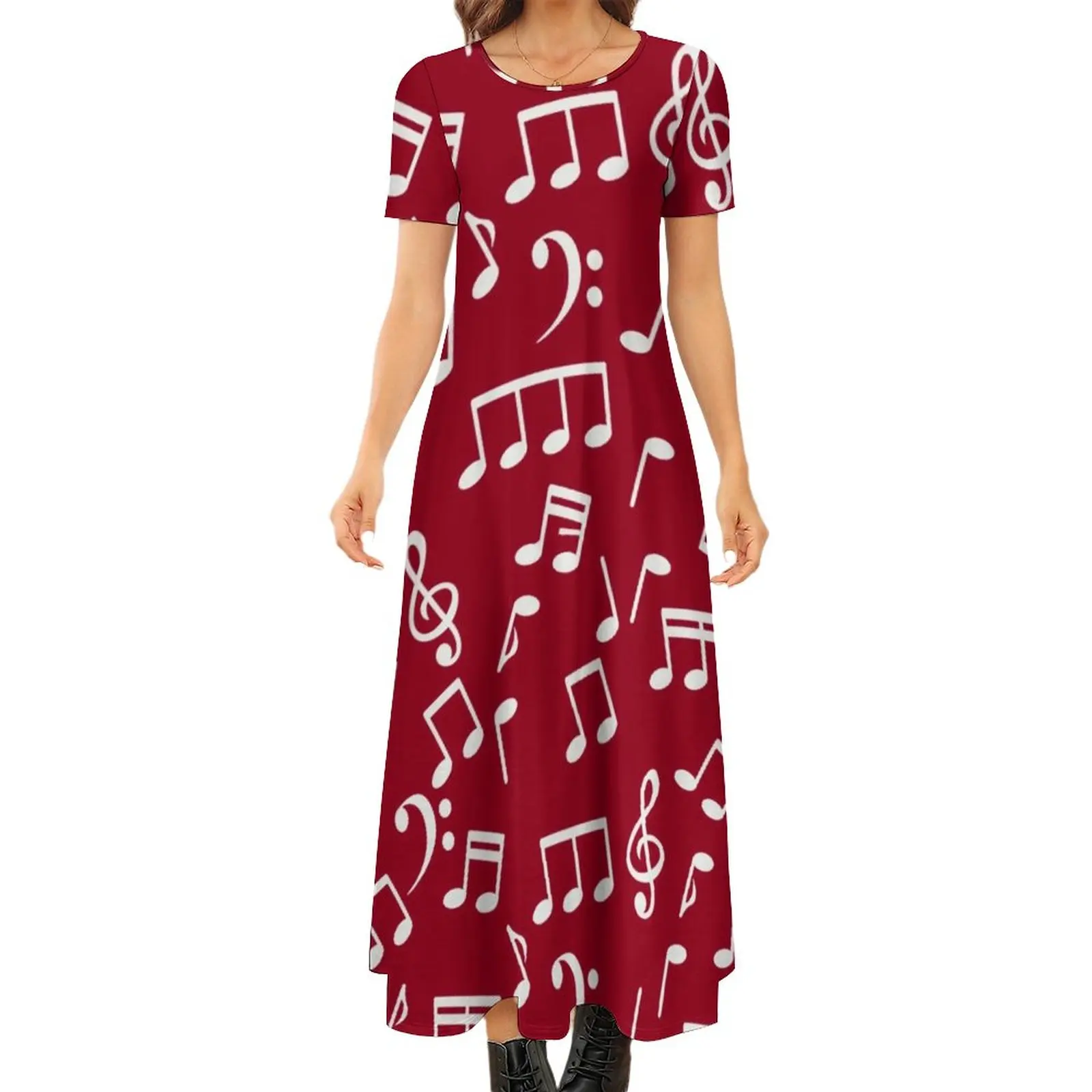 White Music Notes Dress Musician Trendy Maxi Dress Street Fashion Boho ...