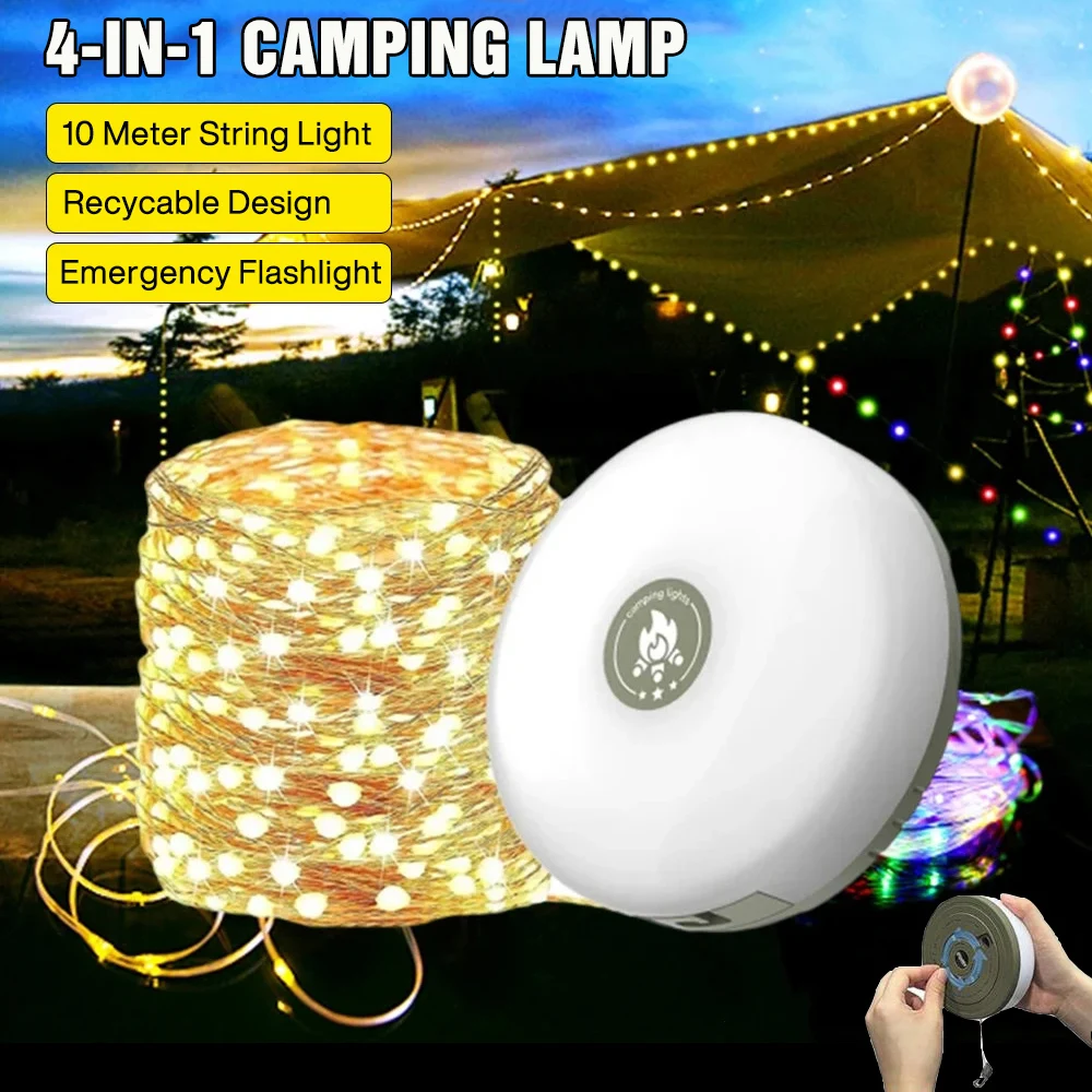 4-in-1-LED-Rechargeable-Camping-Light-10Meter-Recyclable-Rolling-String ...