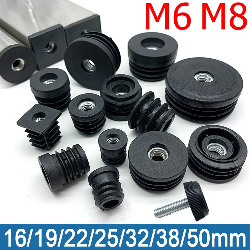 1-4-10pcs-M6-M8-Black-Round-Plastic-Pipe-Plugs-Adjustable-Screw-Foot ...