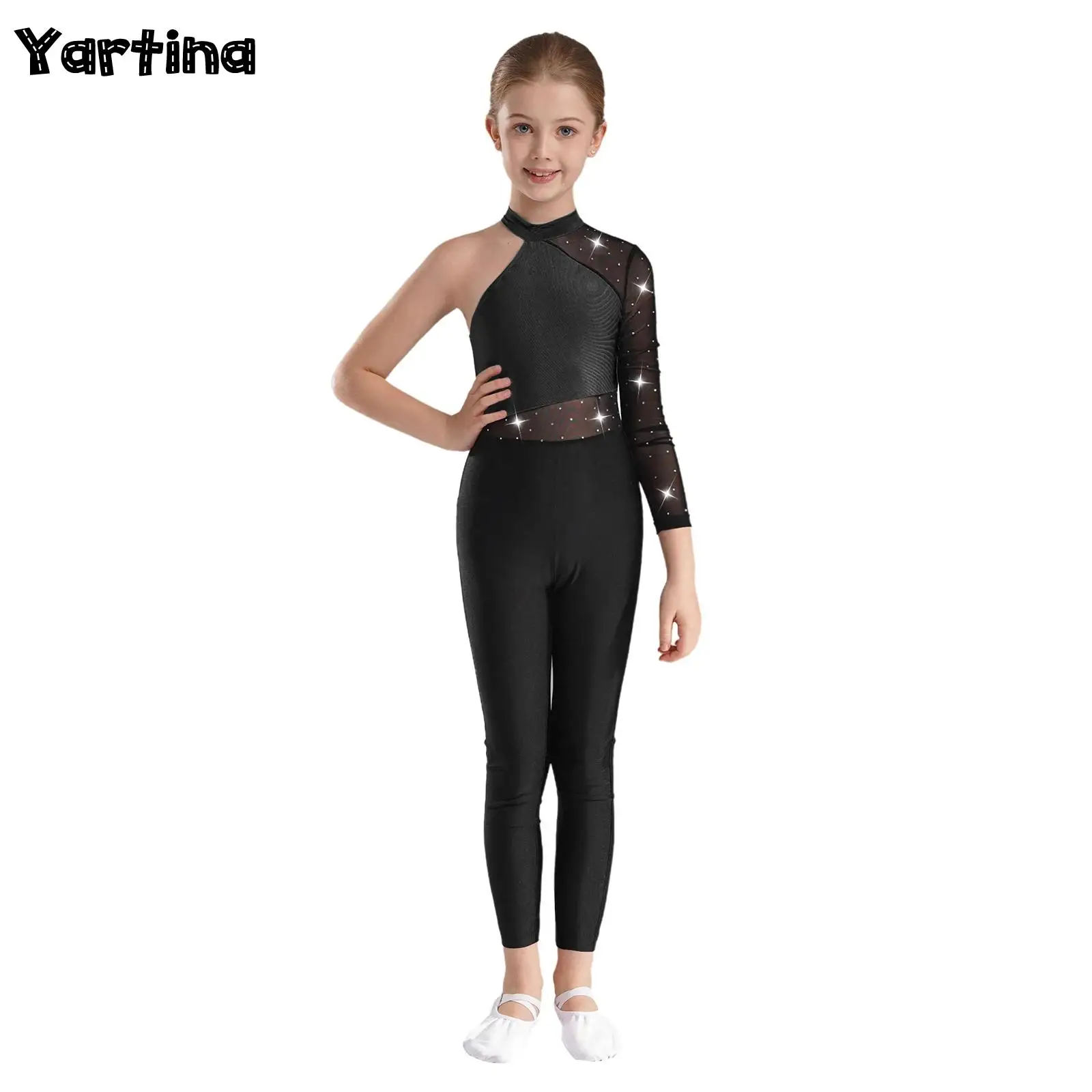 Kids Girls Glittery Rhinestones Gymnastics Figure Skating Acrobatics ...
