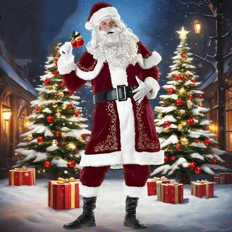Father Christmas Suit Flannel Santa Claus Costume Adult Santa Outfit ...