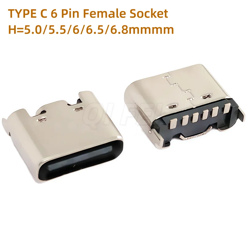 50pcs TYPE C 6 Pin Female Socket Connector SMT Vertical H= 6.8mm 6.5/6/ ...