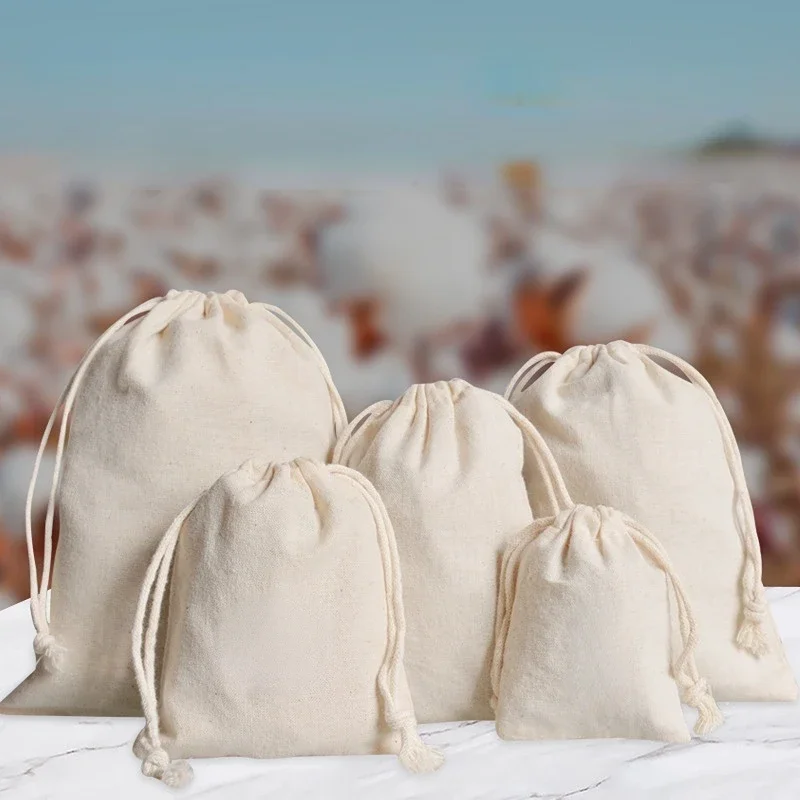 Beige Cotton Linen Drawstring Bags Multiple Sizes Coin Money Card ...