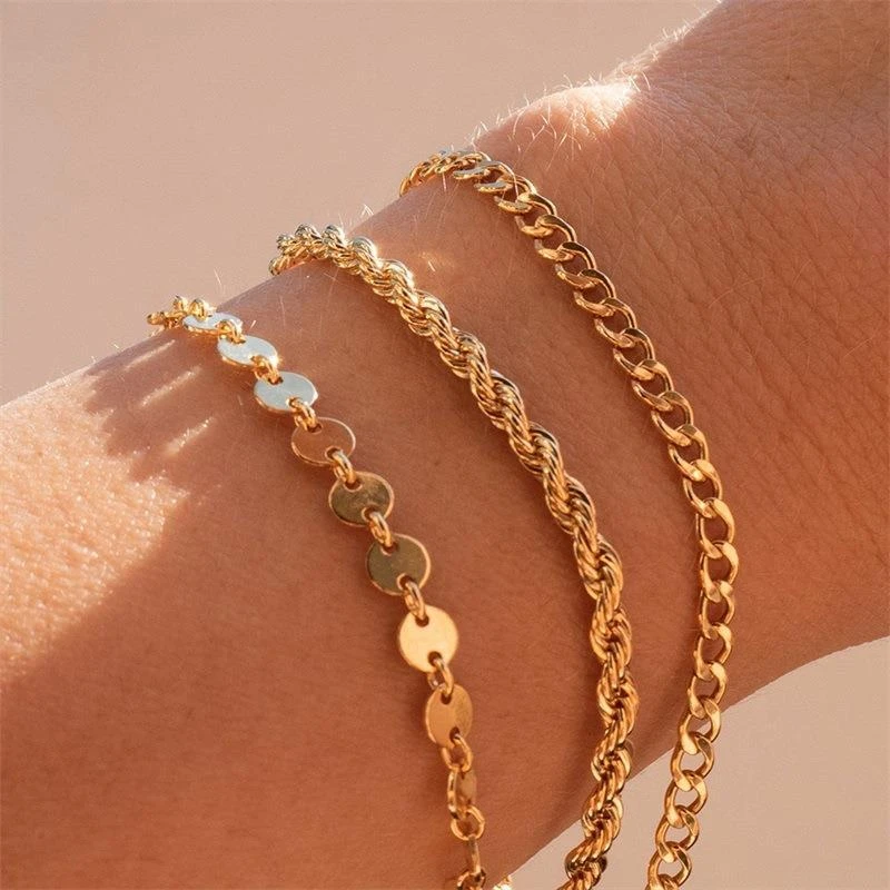 Stainless Steel Rope Chain Bracelet Women Bangle Gold Color Minimalist ...
