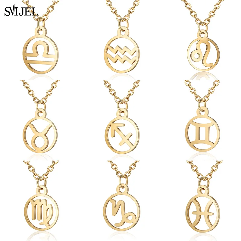 Golden Stainless Steel Star Zodiac Sign Necklace 12 Constellation ...