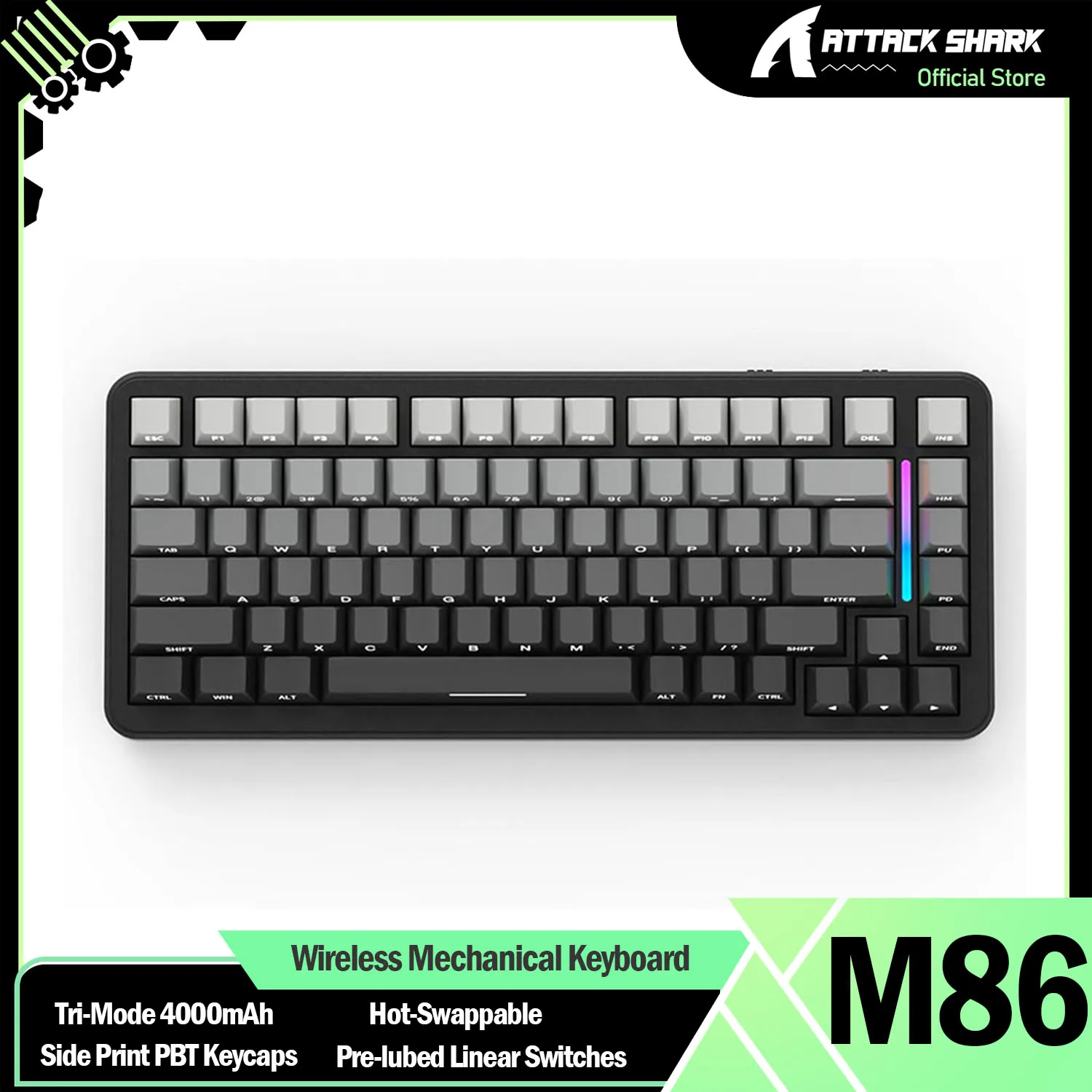 ATTACK SHARK M86 RGB Gasket Mechanical Keyboard, 75% Tri-Mode,Hot ...