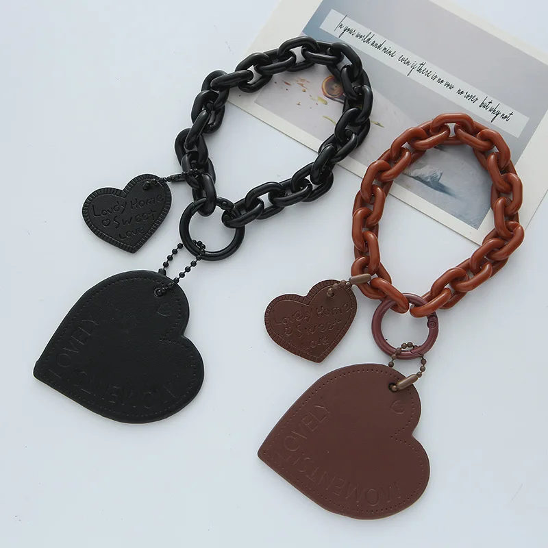 Black-Brown-Leather-Heart-Key-Chain-Acrylic-Chains-Heart-Shape-Keychain ...