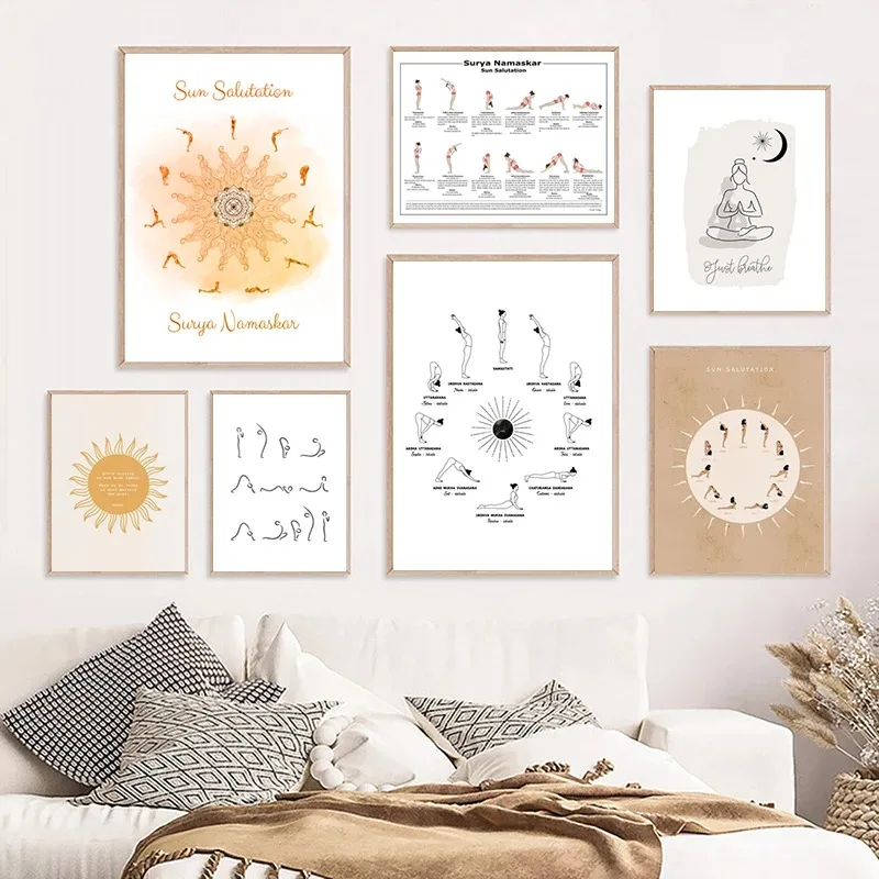 Sun-Salutation-Yoga-Posture-Black-White-Canvas-Poster-Meditation-Wall ...