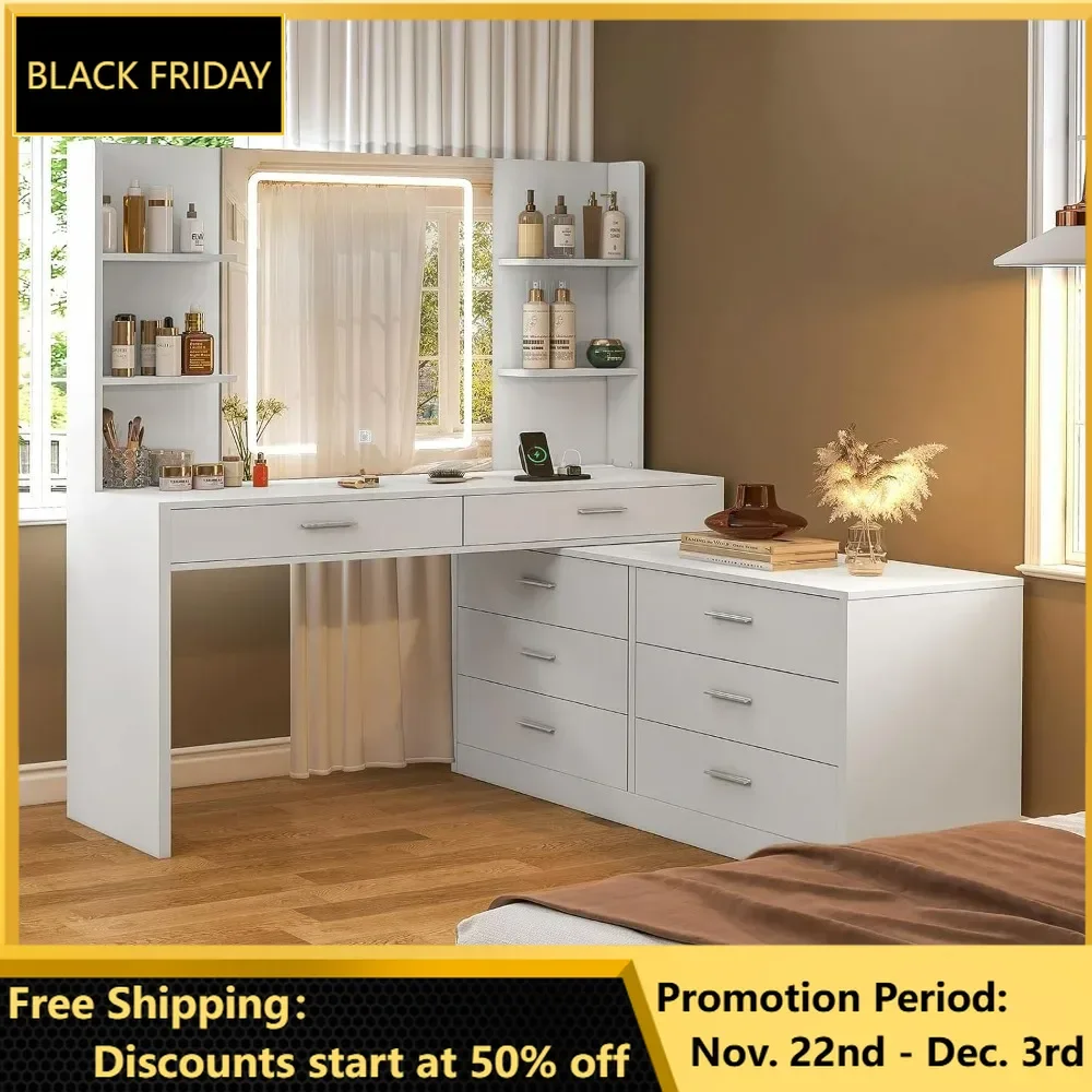 Vanity-Makeup-Desk-Dressing-Table-with-LED-Light-Mirror-Power-Outlet-8 ...