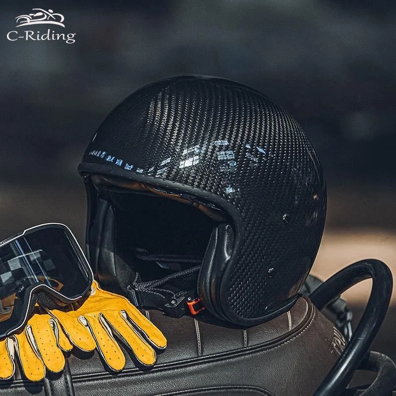 DOT Approved Ultralight Carbon Fiber Open Face Motorcycle Helmets 3/4 ...