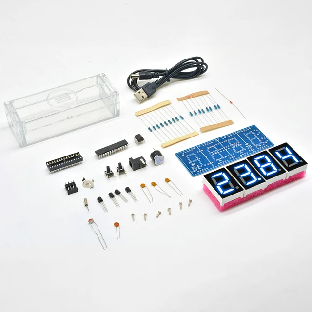 Electronic Clock Diy Kit Led Microcontroller Kit Digital Clock Time Light Control Temperature
