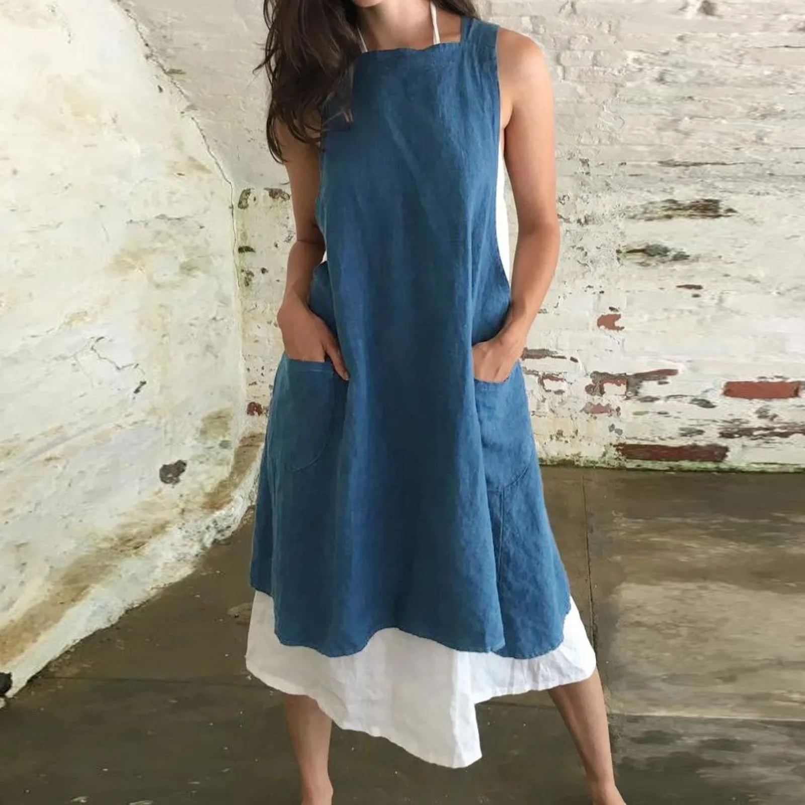 Cotton-Linen-Pinafore-Square-Collar-Dress-Prairie-Chic-Apron-Garden ...