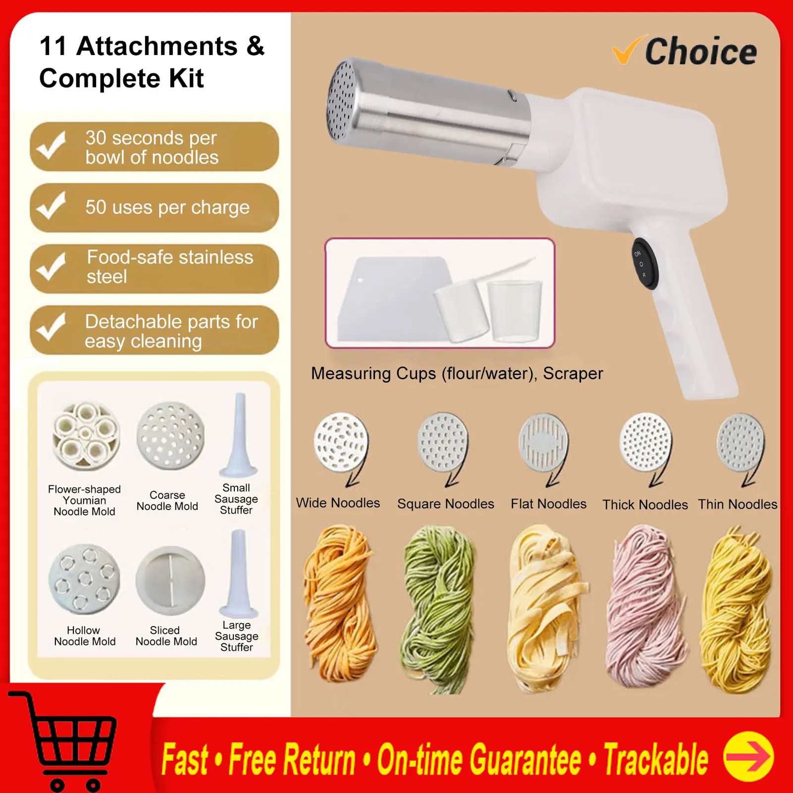 Cordless Handheld Automatic Noodle Maker Electric Pasta Machine with 9 ...
