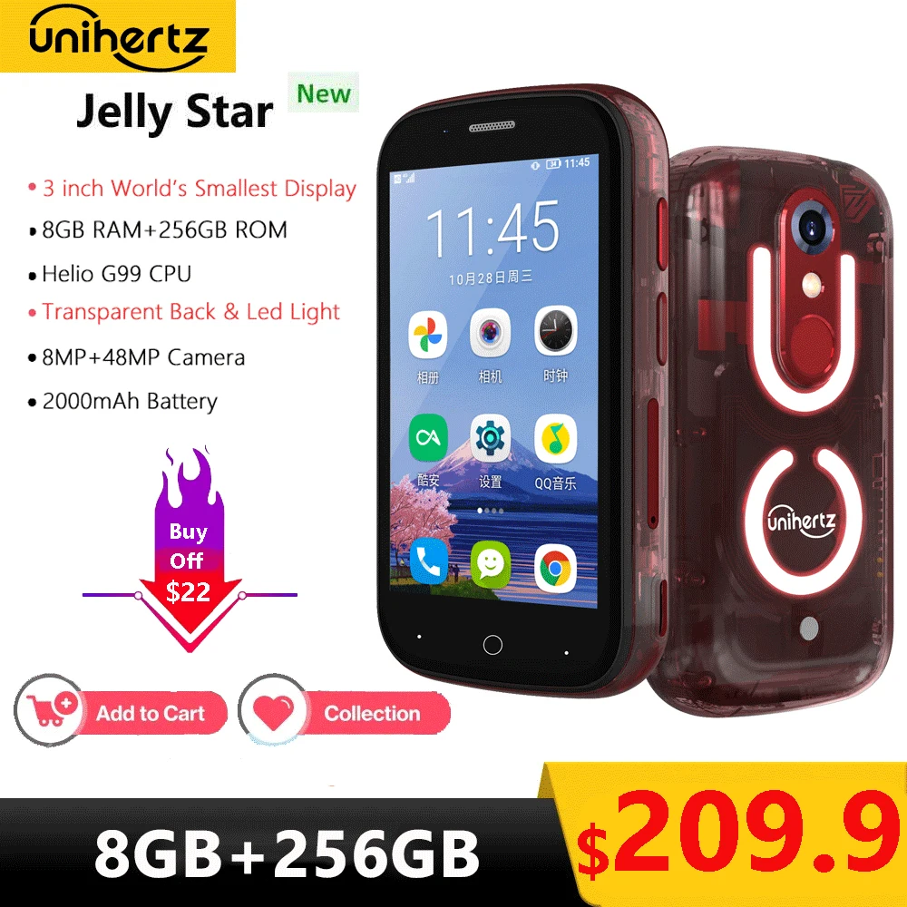 Unihertz-Jelly-Star-Smallest-Android-13-Smartphone-8GB-256GB-Led-Light-Transparent-Backshell ...