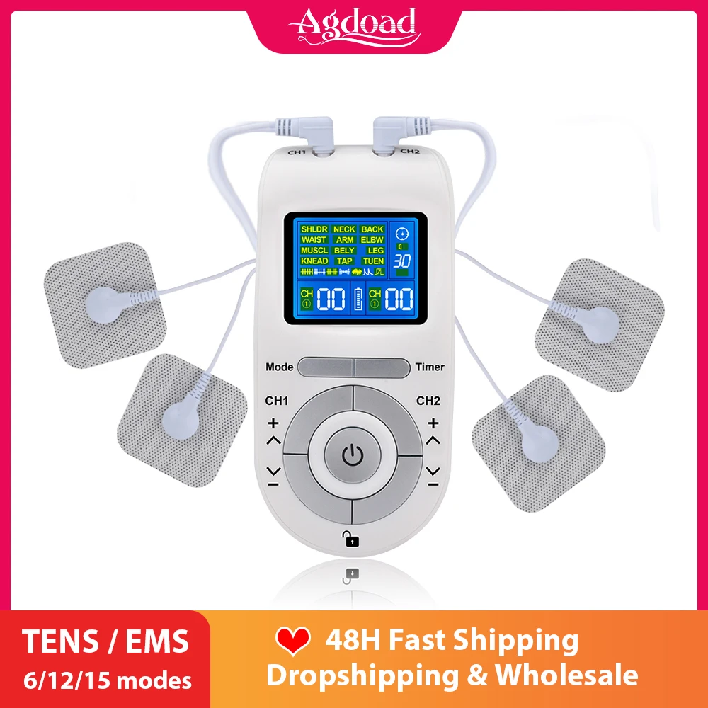 6-12-15-Modes-Tens-Machine-Unit-4-Electrode-Pads-for-Pain-Relief-Pulse ...