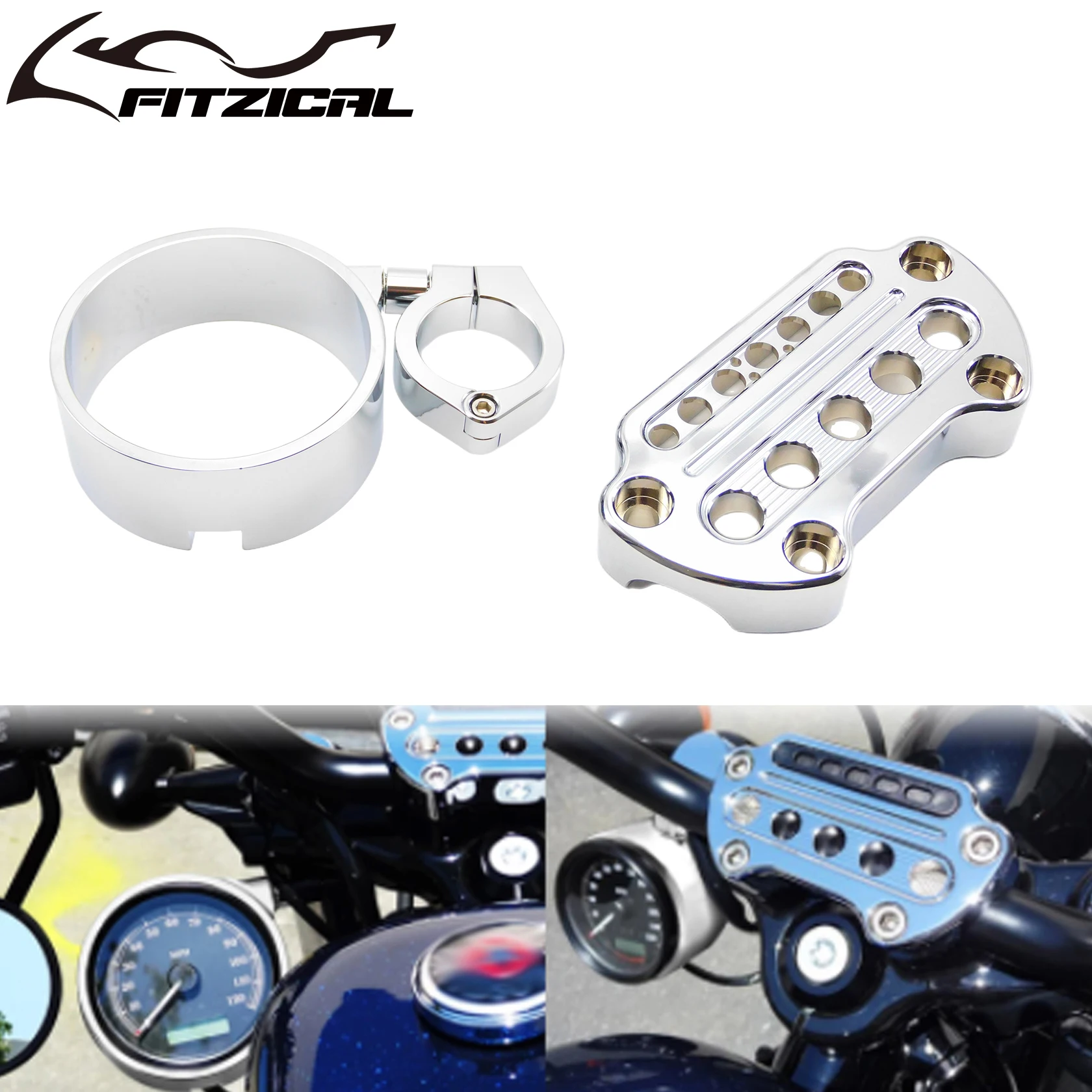 Motorcycle-Chrome-Instrument-Speedometer-Bracket-Case-Housing-Side ...
