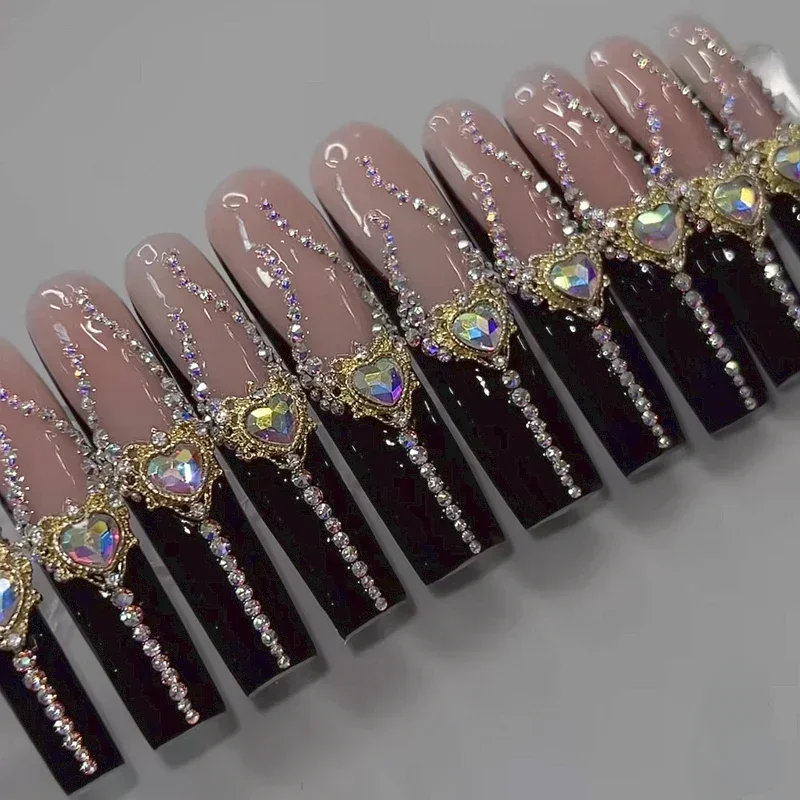 Custom Handmade 3XL Extra Long Press On Nails 5CM Glittery Rhinestone ...