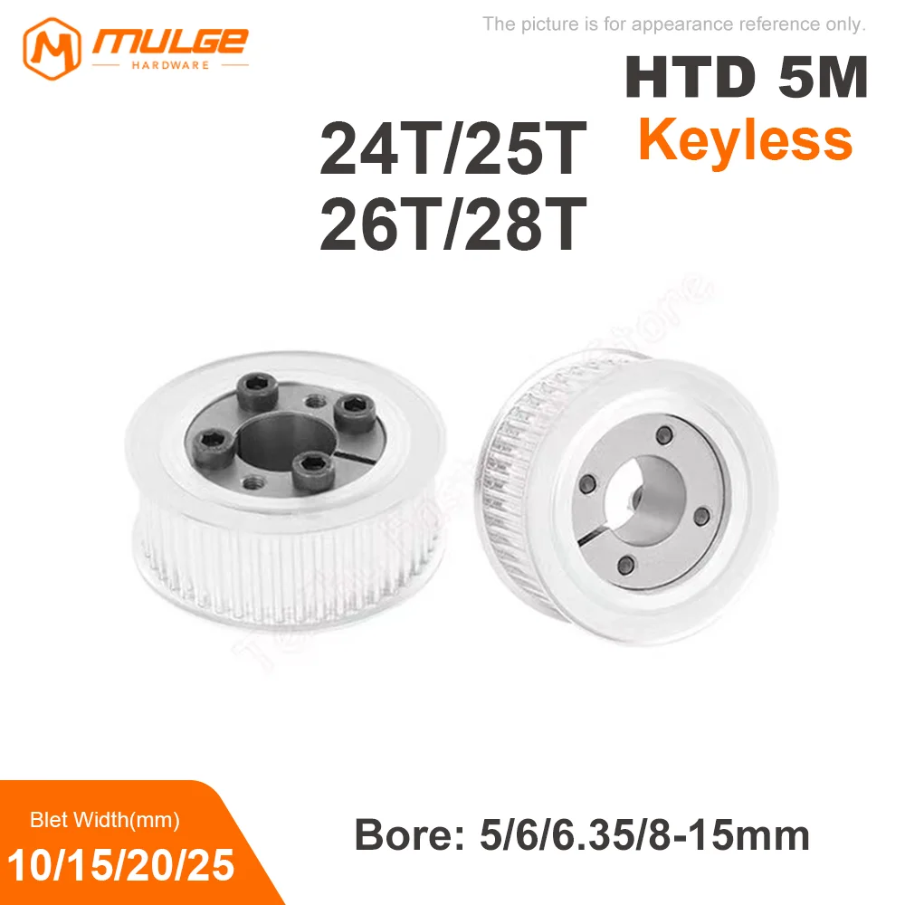 HTD5M-24T-25T-26T-28Teeth-Timing-Pulley-Keyless-Bushing-Bore-5-6-6-35-8 ...