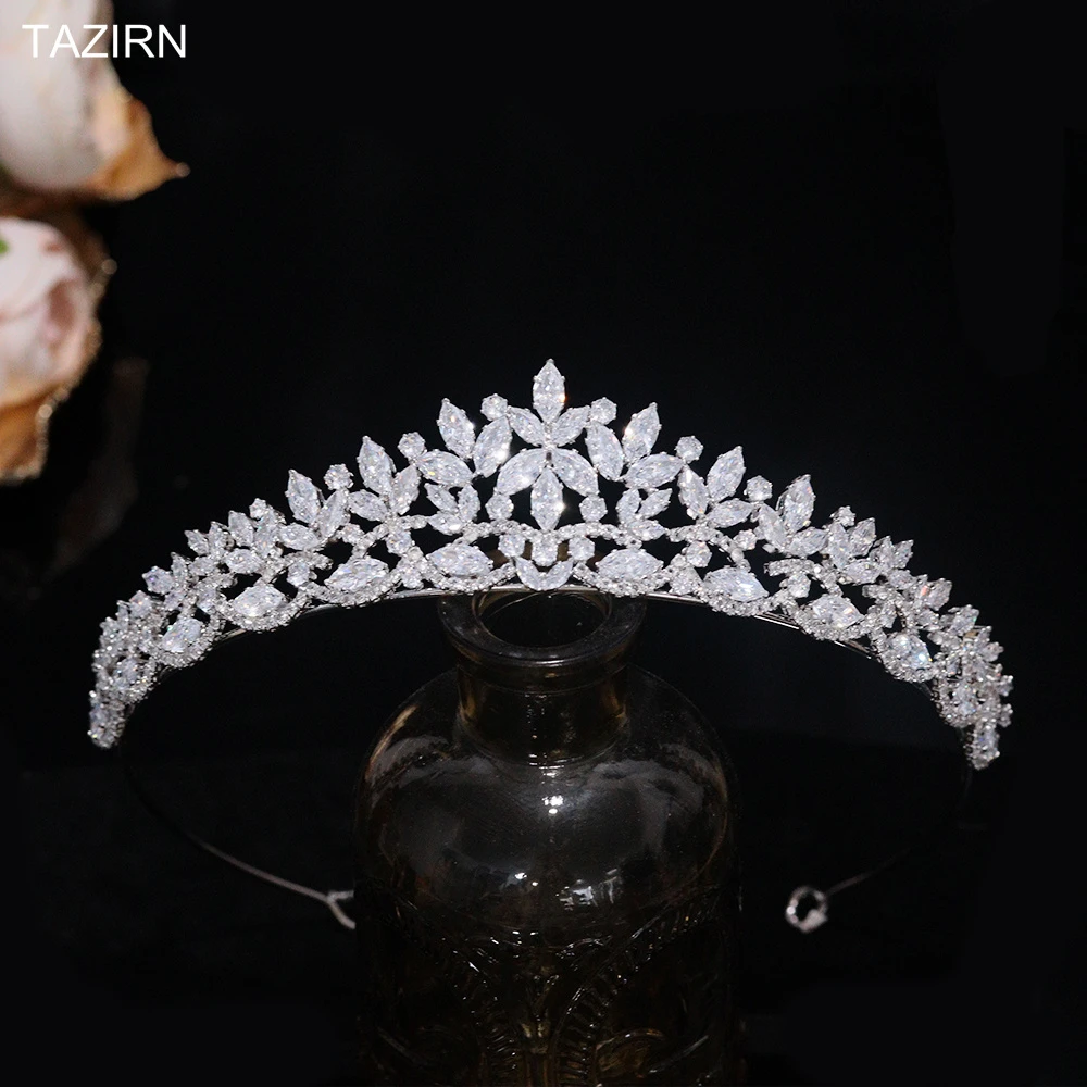 TAZIRN Small Floral Wedding Bride Crowns Cubic Zirconia Tiaras Handmade ...