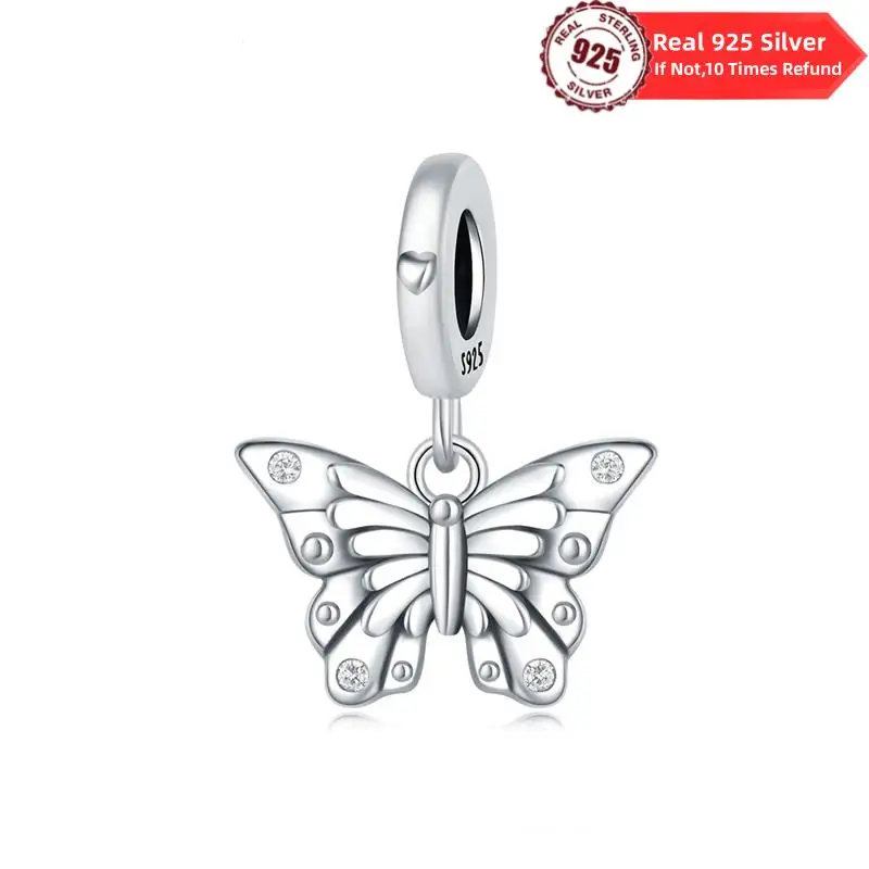 Plants-Insects-Charms-Beads-Real-925-Sterling-Silver-Simple-Butterfly ...