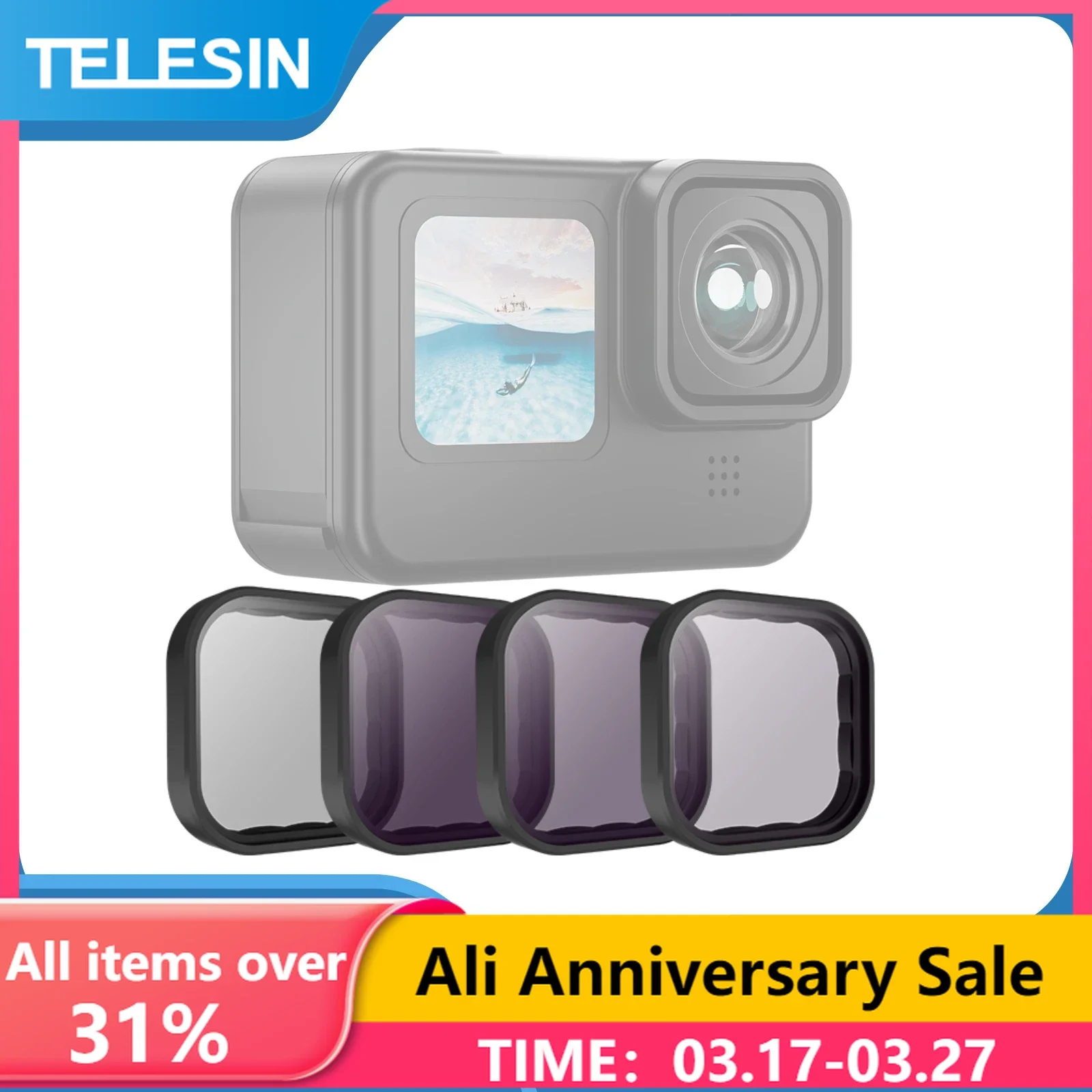 TELESIN ND8 ND16 ND32 CPL Lens Filter Set Aluminium Alloy Frame for ...