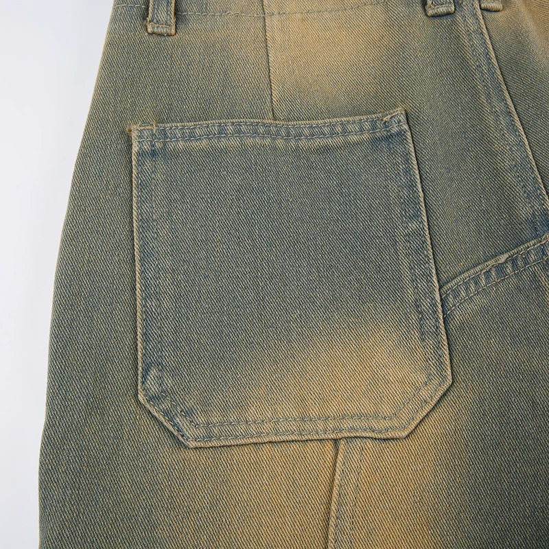 Vintage Aesthetic Y2K Washed Burr Cargo Jean Female Pockets Harajuku 2 ...