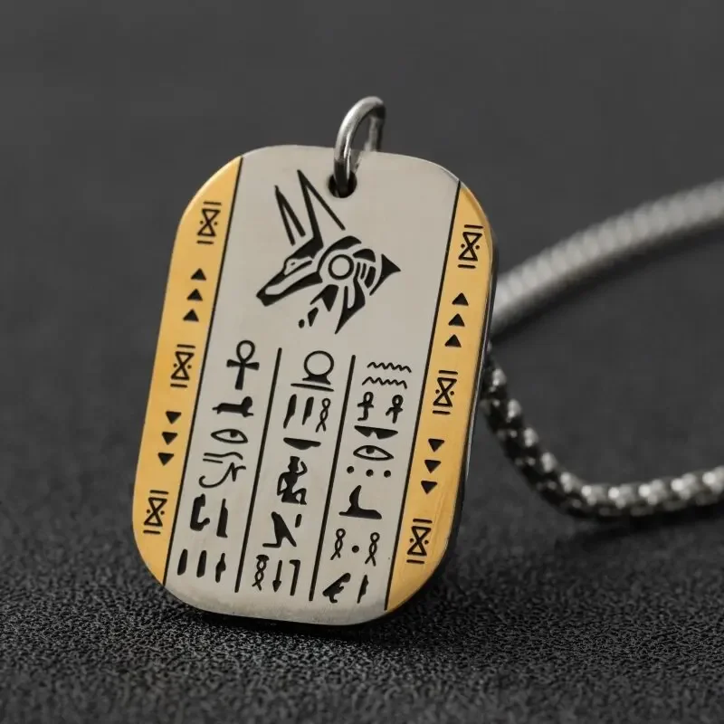 Ancient Egyptian Anubis Horus Rune Dog Tag Pendant for Men Stainless ...