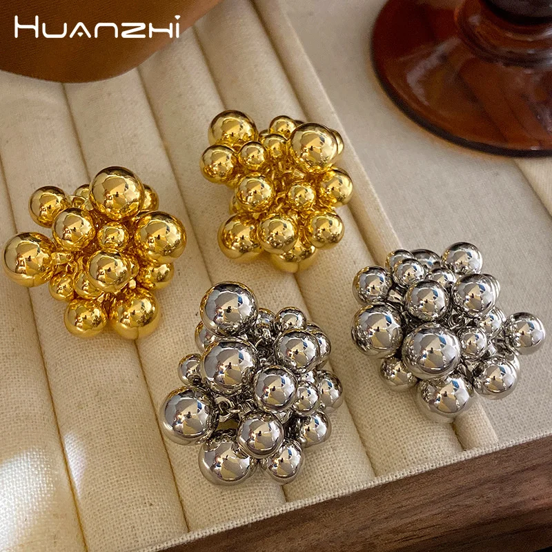 HUANZHI-Sliver-Color-Balls-Grape-String-Beads-Hollow-Ball-Stud-Earrings ...
