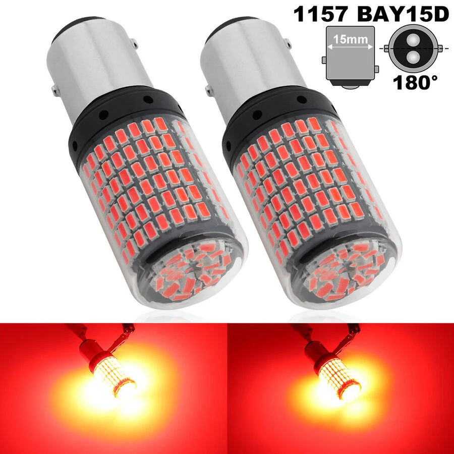 2x Red 1157 Bay15d Led Canbus 144 Smd 20w Car Brake Reverse Lamp Tail ...