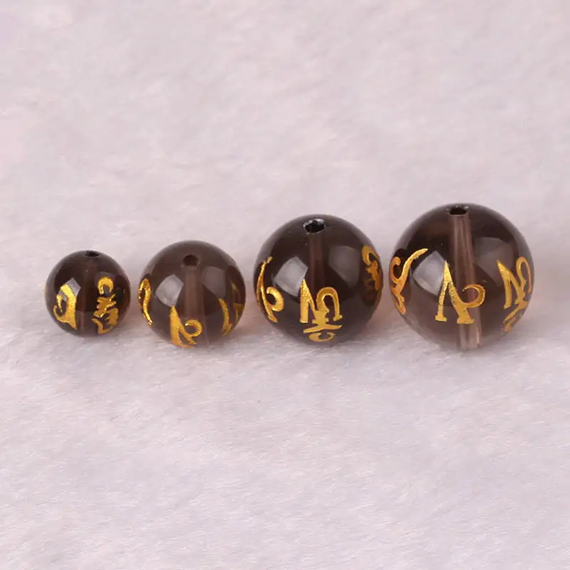 10PCS Tibetan Mantras Beads Tea Crystal Stamped Golden Mantras Bead 6/8 ...
