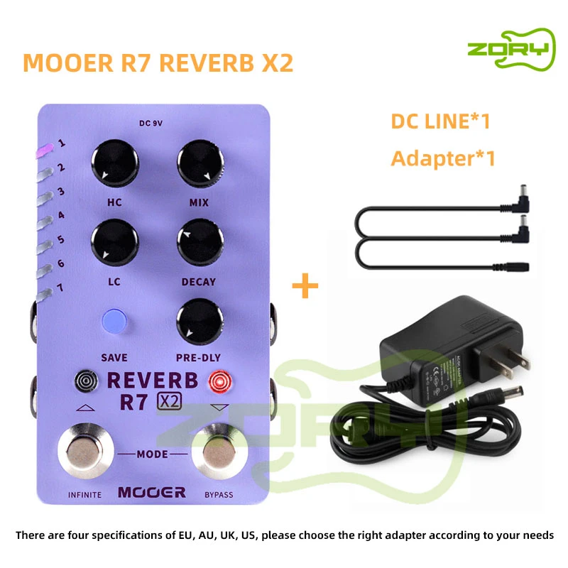 MOOER R7 X2 DC Line Reverb Pedal 14 Stereo Reverb Effects Atmosphere ...